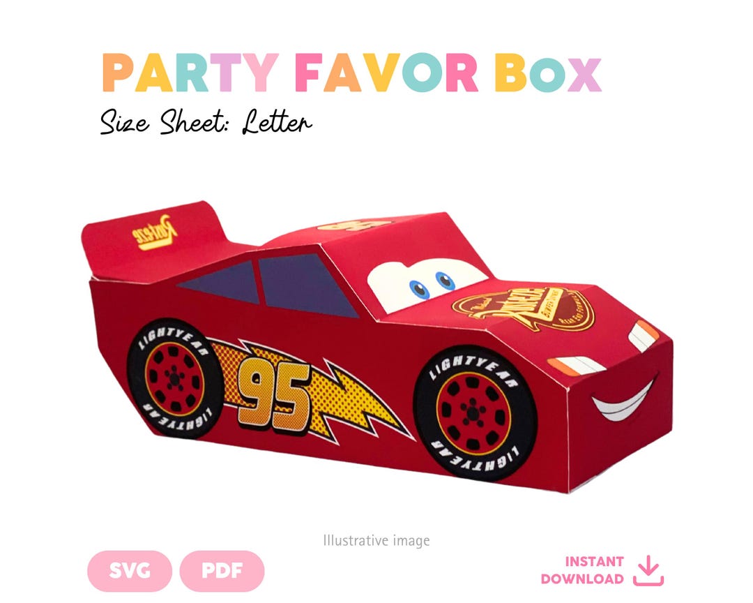 Lightning Mcqueen Candy Box | PDF & SVG | 10x10x23 Cm | Party Favor Box ...