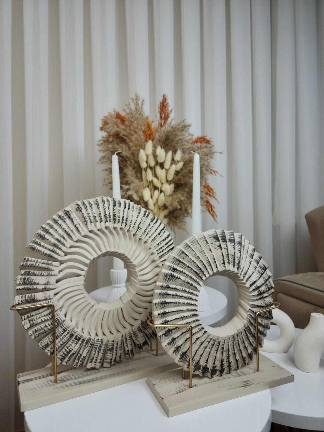 2-piece Decorative Beige Disk Decor Figurine - Etsy