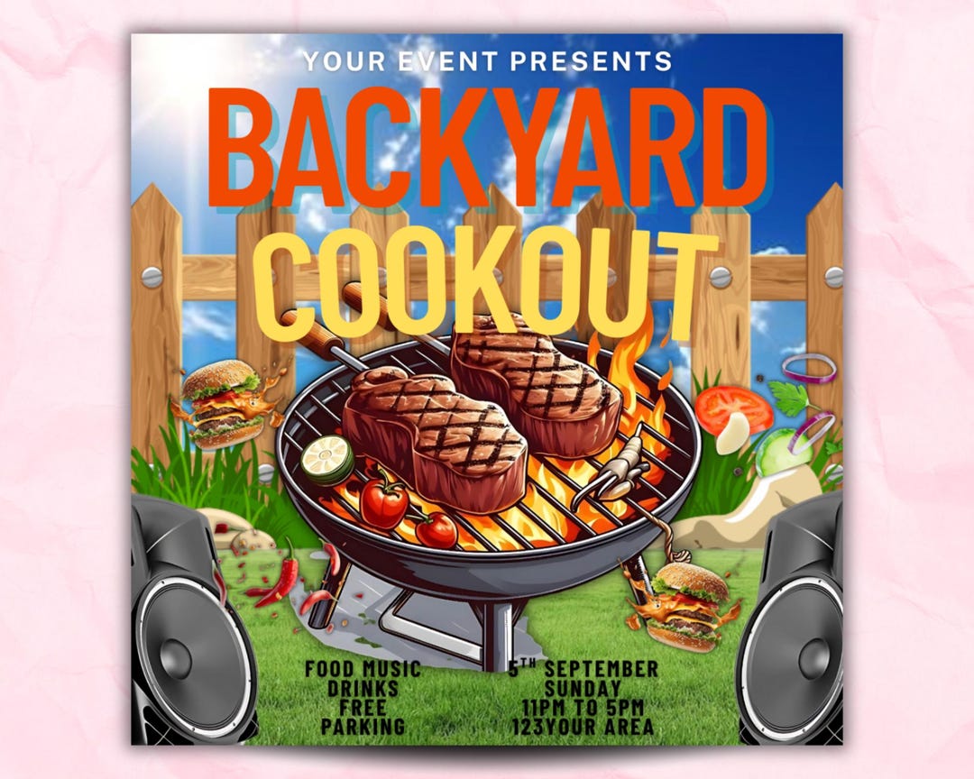 Backyard Cookout Flyer, BBQ Flyer, Labor Day Cookout Flyer, Food Flyer ...