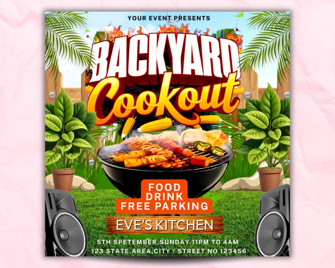 Backyard Cookout Flyer, BBQ Flyer, Labor Day Cookout Flyer, Food Flyer ...