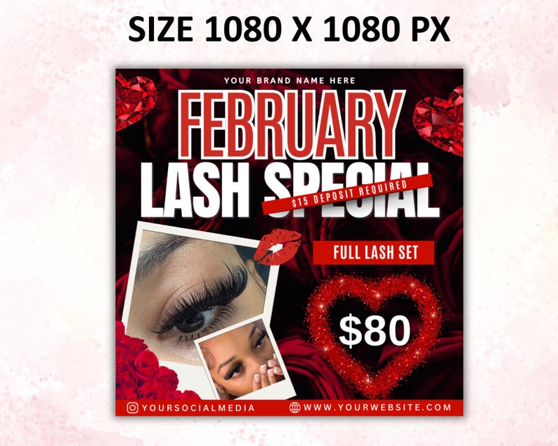 February Lash Special Flyer, Valentine's Day Lash Flyer, Lash Extension ...