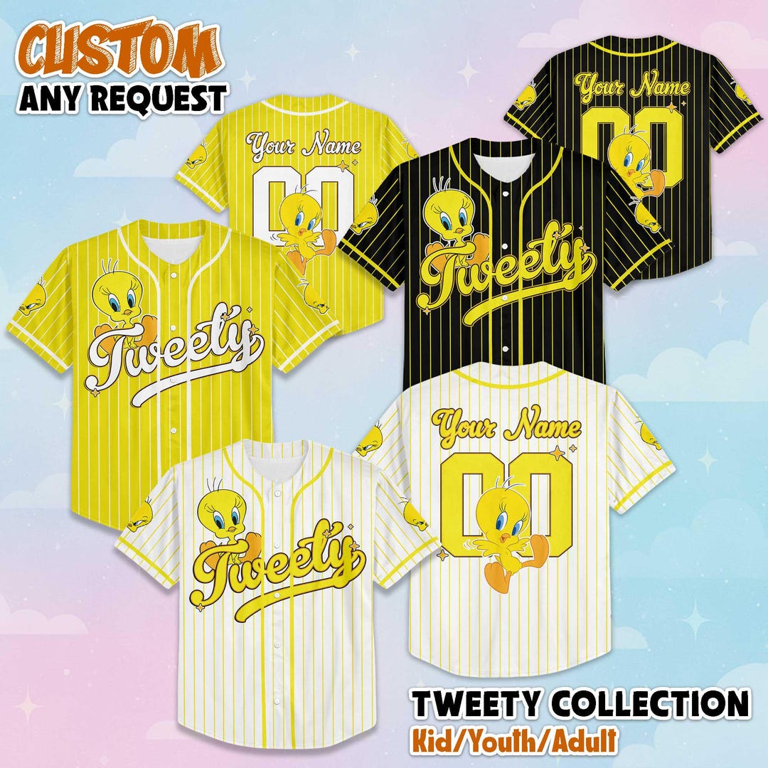 Custom Tweety Bird Baseball Jersey, Personalize Looney Tunes Jersey ...