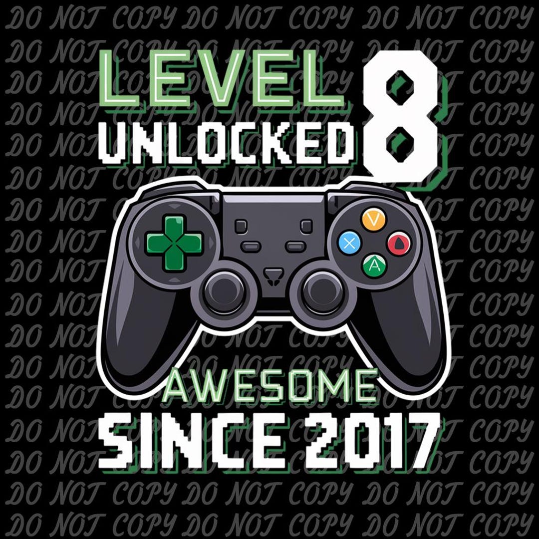 8th Birthday Boy Level 8 Gamer Png, 8 Year Video Game Party T-shirt Png ...