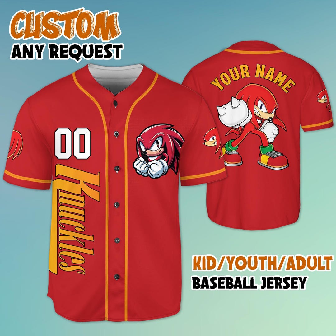 Personalized Knuckles the Hedgehog Baseball Jersey, Custom Knuckles ...