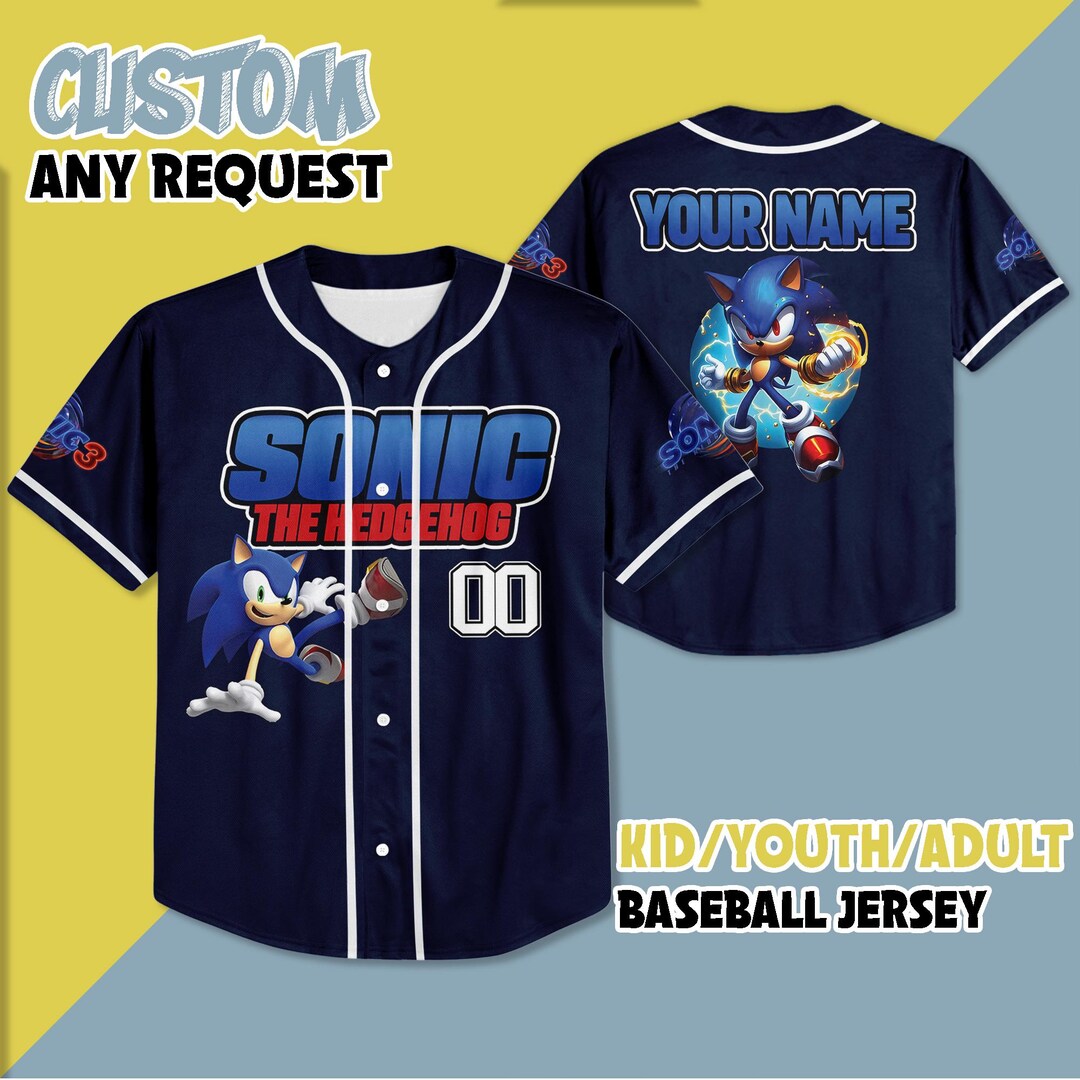Personalized Sonic the Hedgehog Baseball Jersey, Custom Sonic Baseball ...