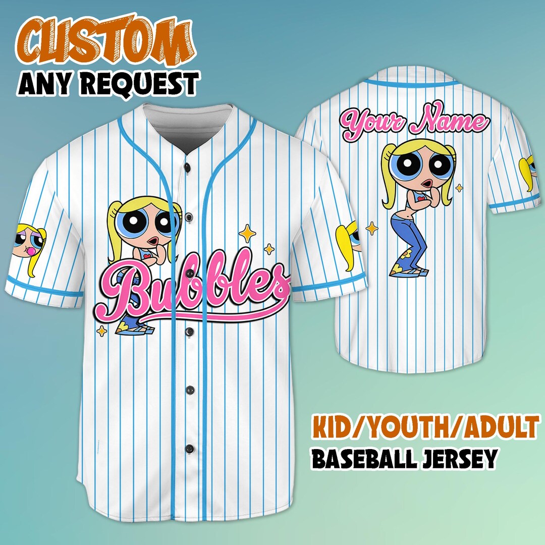 Personalized Bubbles the Powerpuff Girls Baseball Jersey, Custom Bubbles Baseball Jersey, the ...