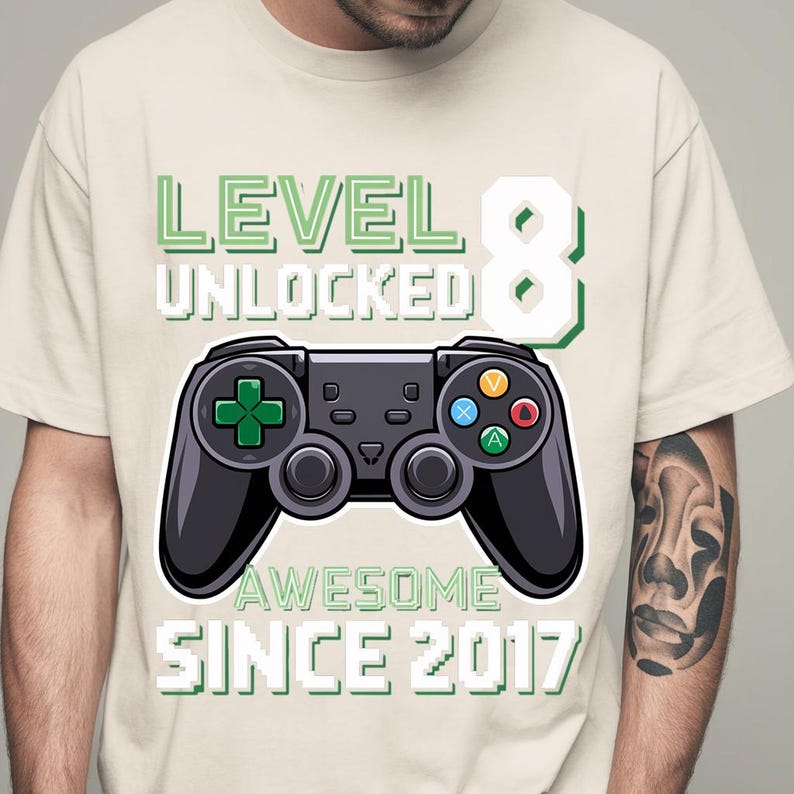 8th Birthday Boy Level 8 Gamer Png, 8 Year Video Game Party T-shirt Png ...