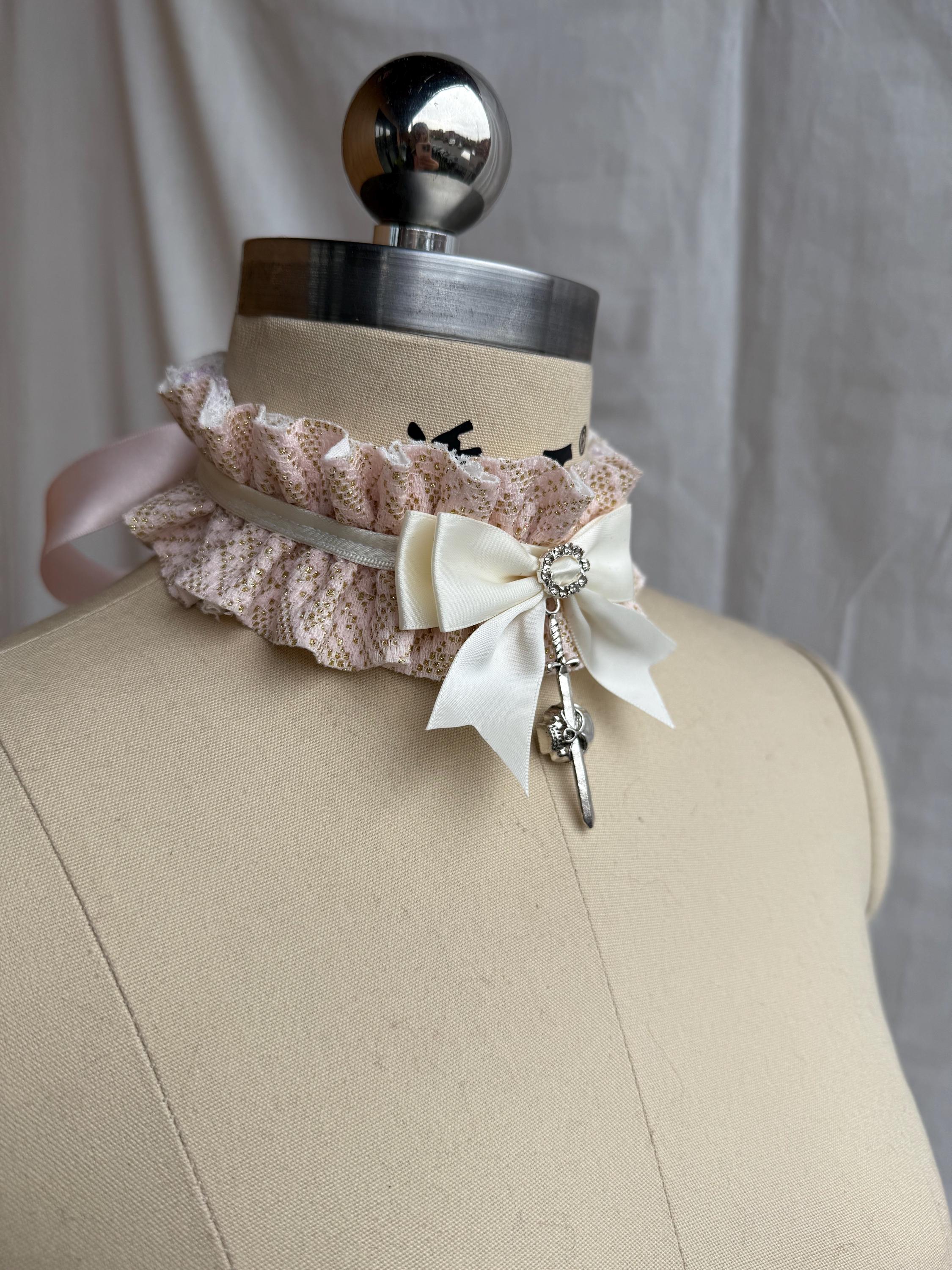 Handmade Light Pink Choker With Bow and Skull Pendant - Etsy