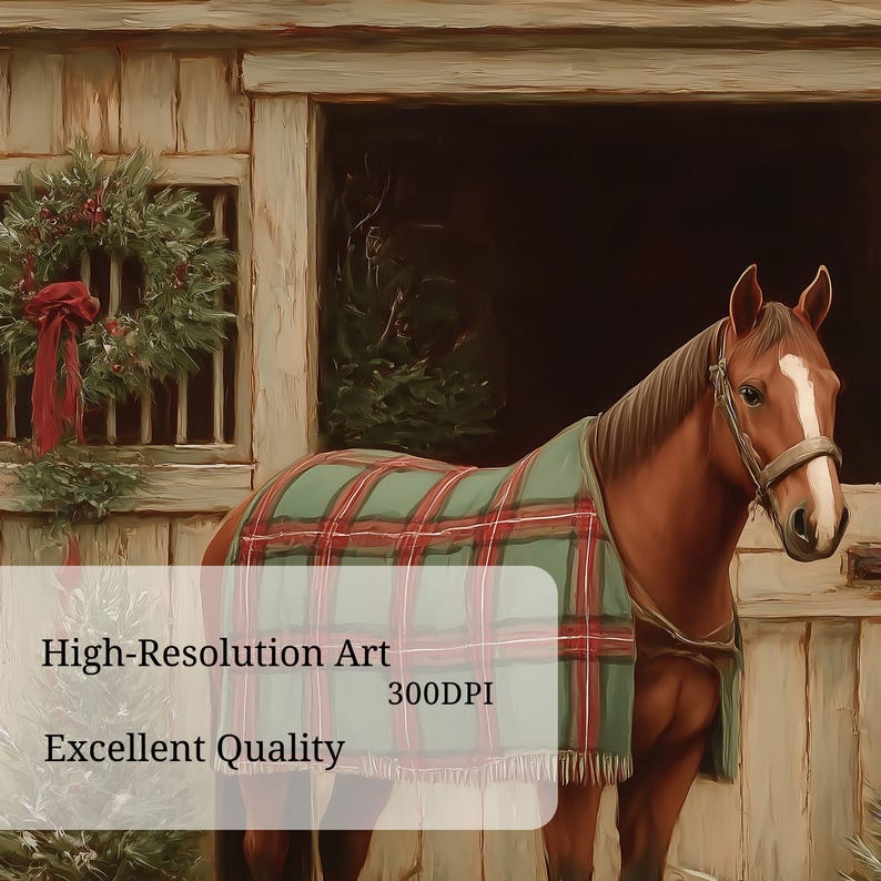 Vintage Christmas Horse Print: Rustic Barn, Winter Equestrian Decor ...