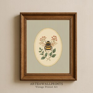 Vintage Bee Botanical Art Print: Cottagecore Wildflower Illustration ...
