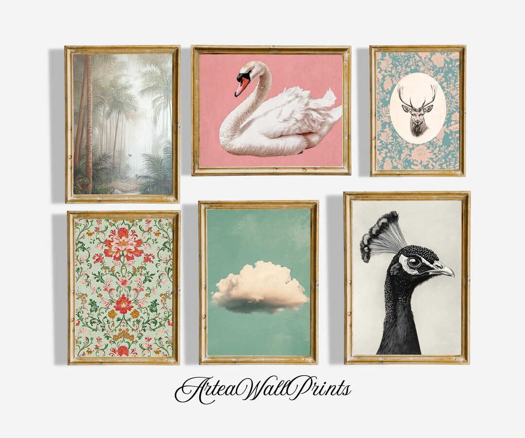 Cottage Gallery Wall Set of 6, Vintage Eclectic Set, Wall Art Set ...