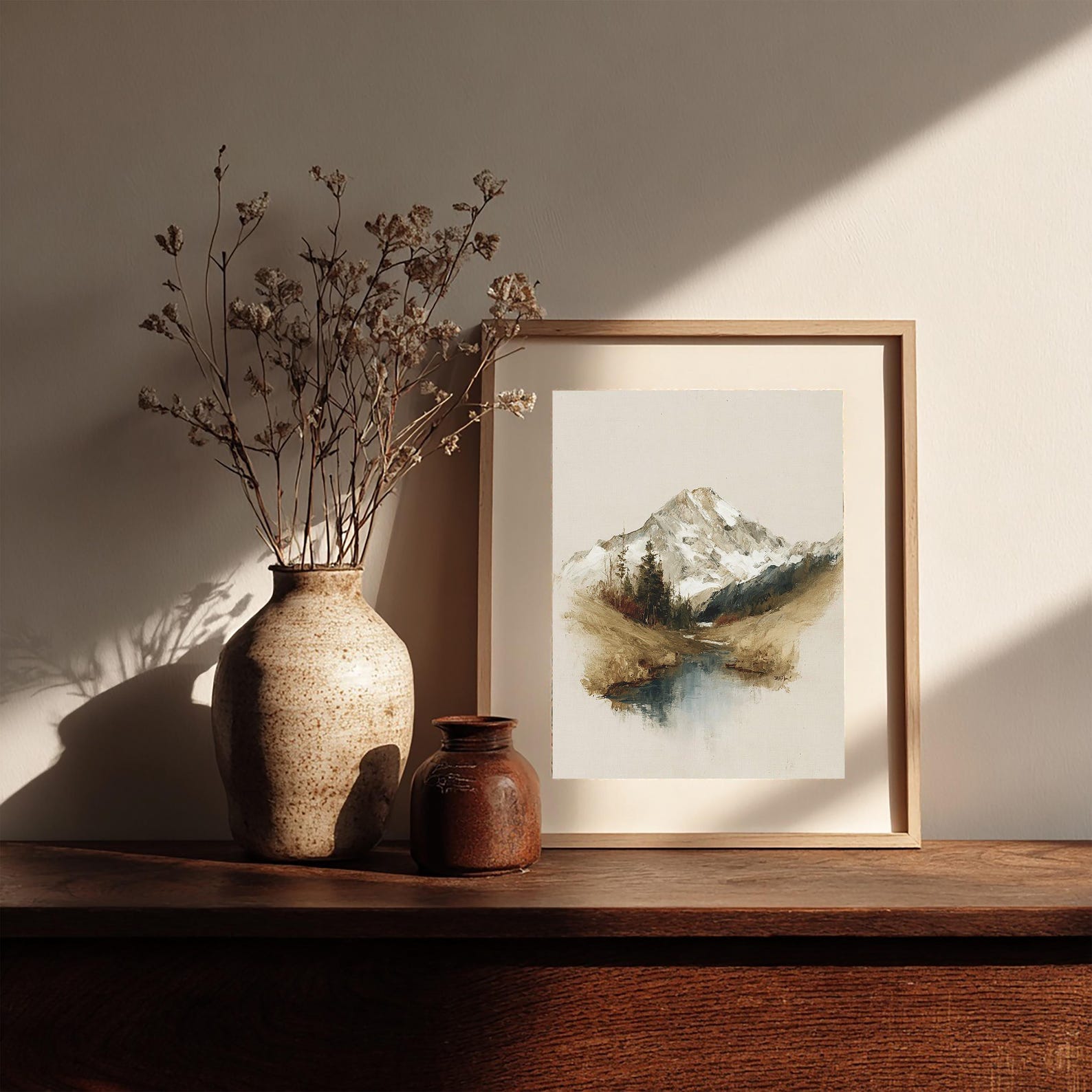Vintage Mountain Landscape Print Snowy Alpine Wall Art (digital ...