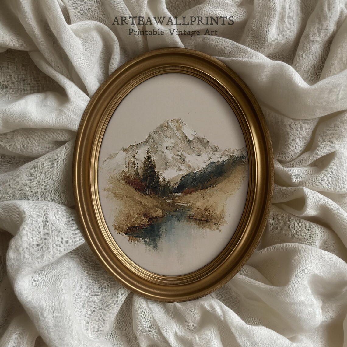 Vintage Mountain Landscape Print Snowy Alpine Wall Art (digital ...