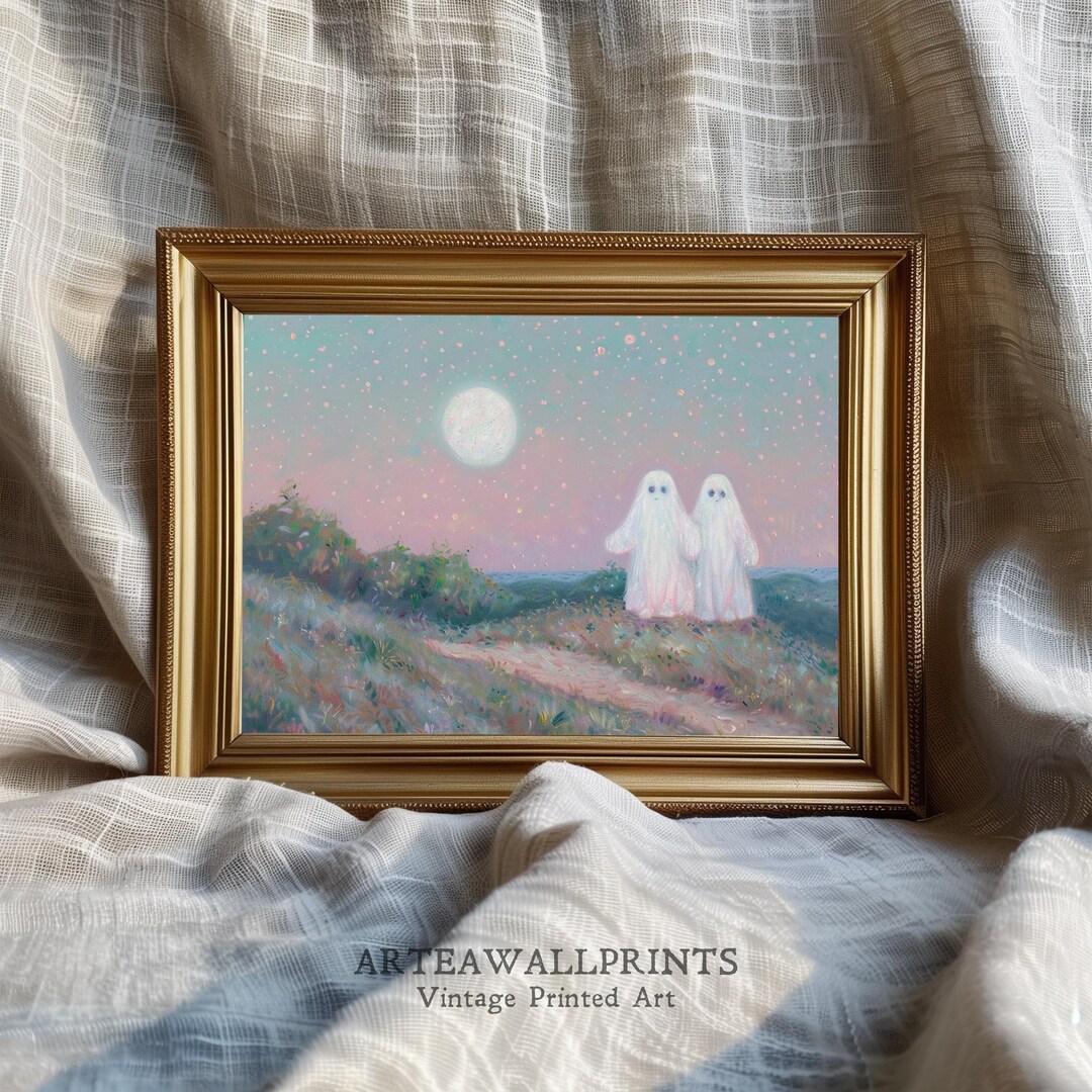 Cute Ghost Art Print - Pastel Halloween Wall Decor, Spooky Cute Ghosts ...