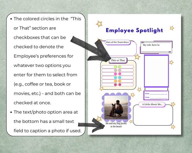 Employee Spotlight Fillable PDF Template: Staff Recognition, Team ...