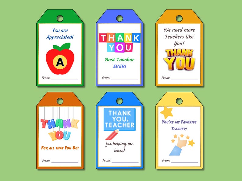 Teacher Appreciation Gift Tags: Printable Thank You Notes (PDF) - Etsy