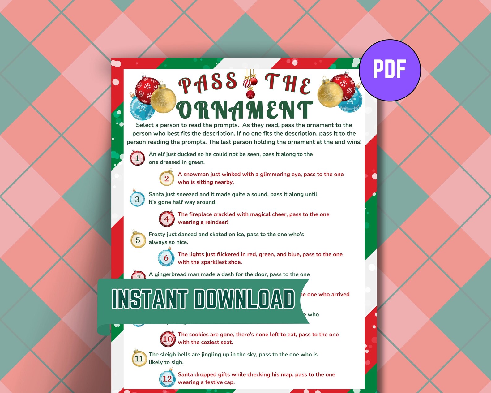 Pass the Ornament Christmas Game: Rhyming Party Activity (printable PDF ...