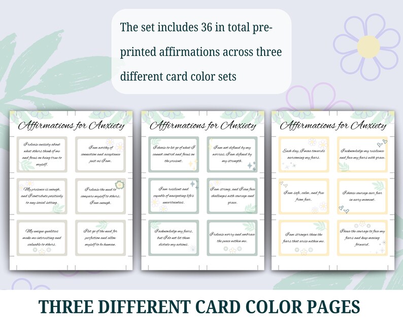 Anxiety Affirmation Cards: Printable Mental Health Guide (US Letter, A4 ...
