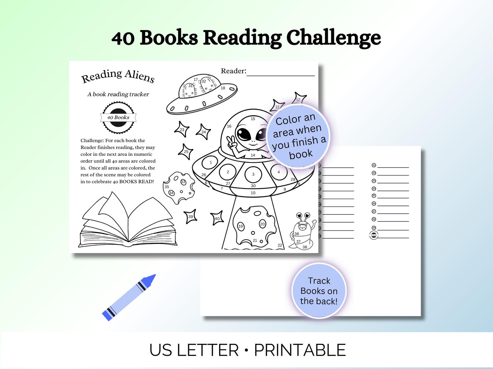 Printable Book Challenge Tracker Coloring Page | Aliens Book Tracker ...