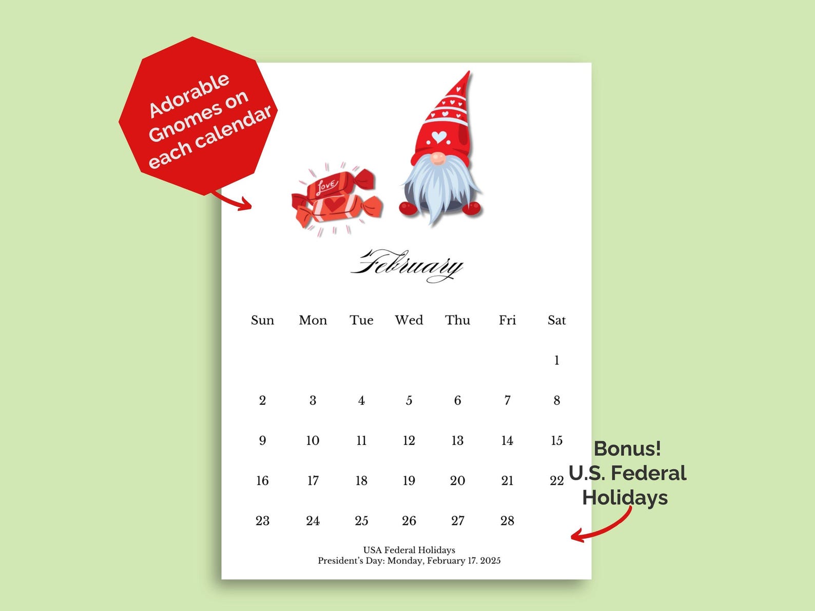2025 Gnome Calendar: 5x7" Monthly Desk Refill (digital Download) - Etsy