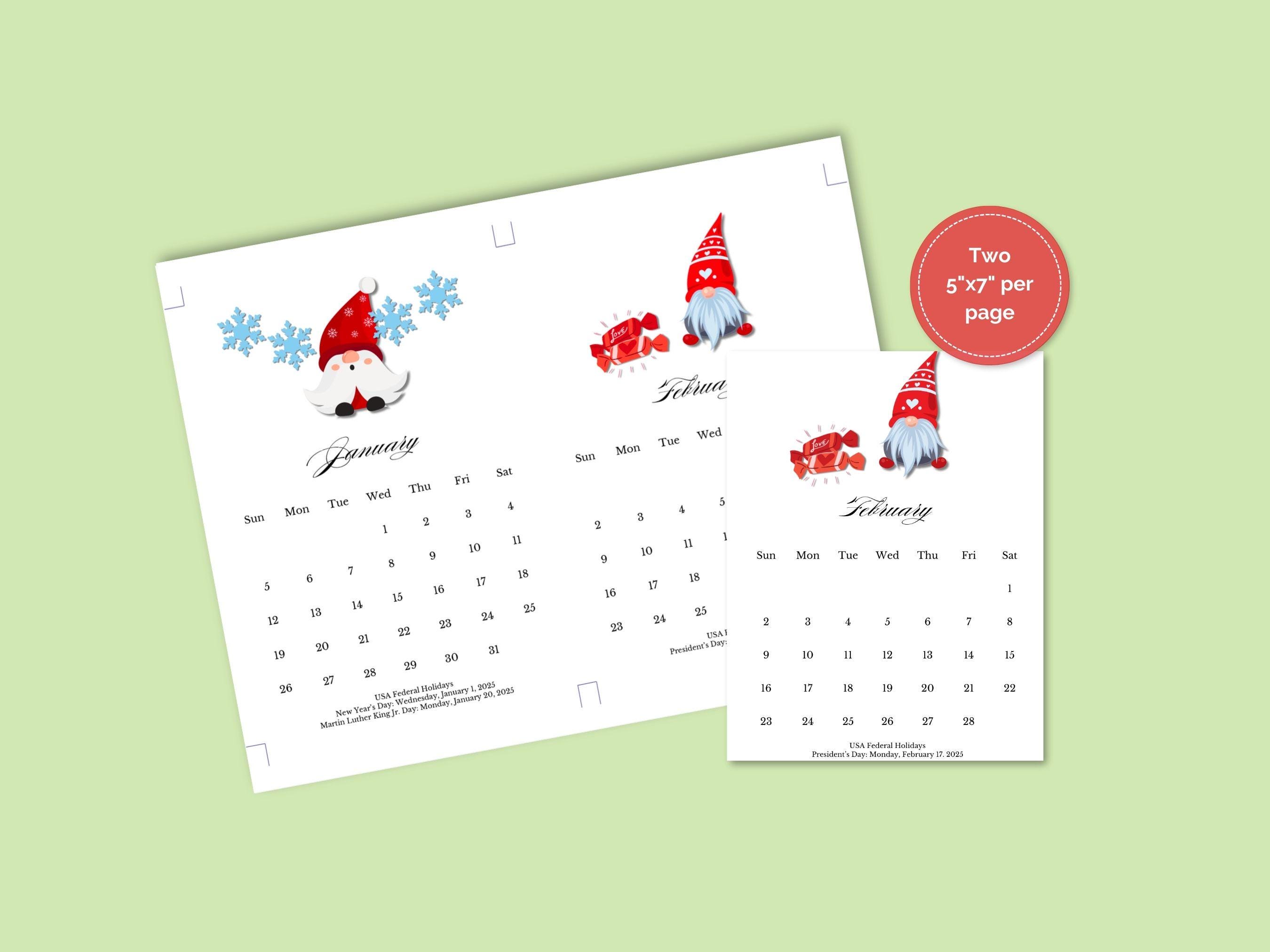 2025 Gnome Calendar: 5x7" Monthly Desk Refill (digital Download) - Etsy