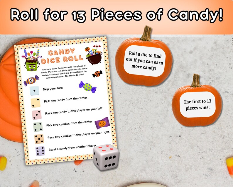 Halloween Candy Dice Game Printable: Spooky Party Activity (PDF ...