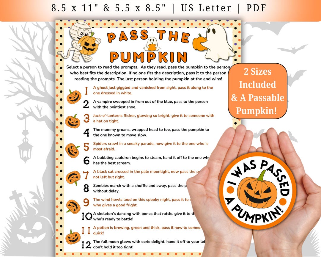 Pass the Pumpkin Halloween Game: Rhyming Party Activity (printable PDF ...