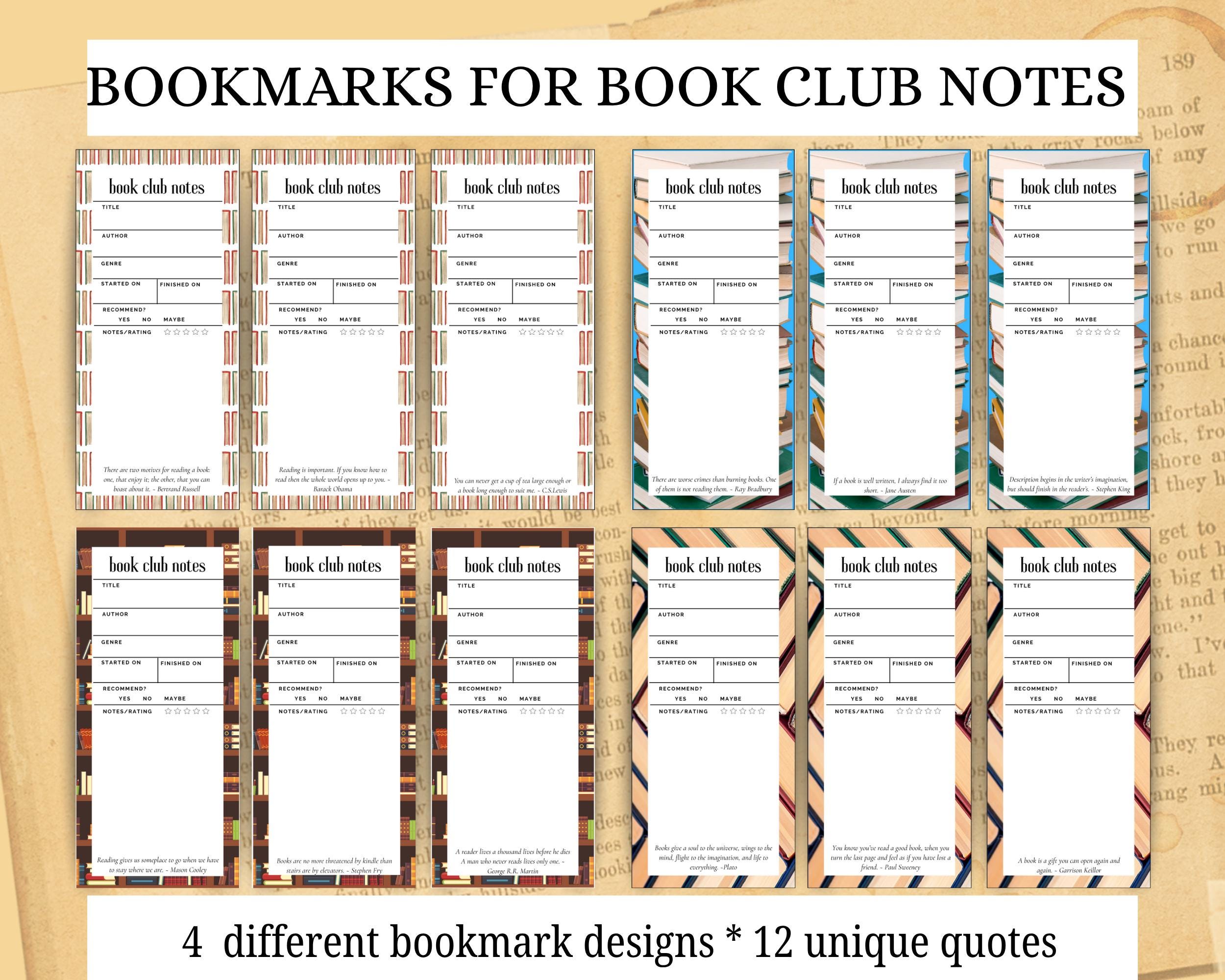Printable Book Club Bookmark Set: Reading Journal, Book Review (PDF ...