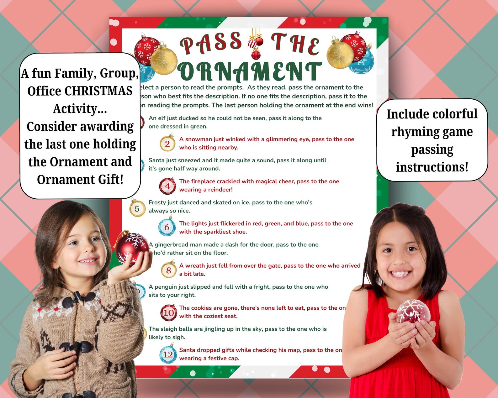 Pass the Ornament Christmas Game: Rhyming Party Activity (printable PDF ...