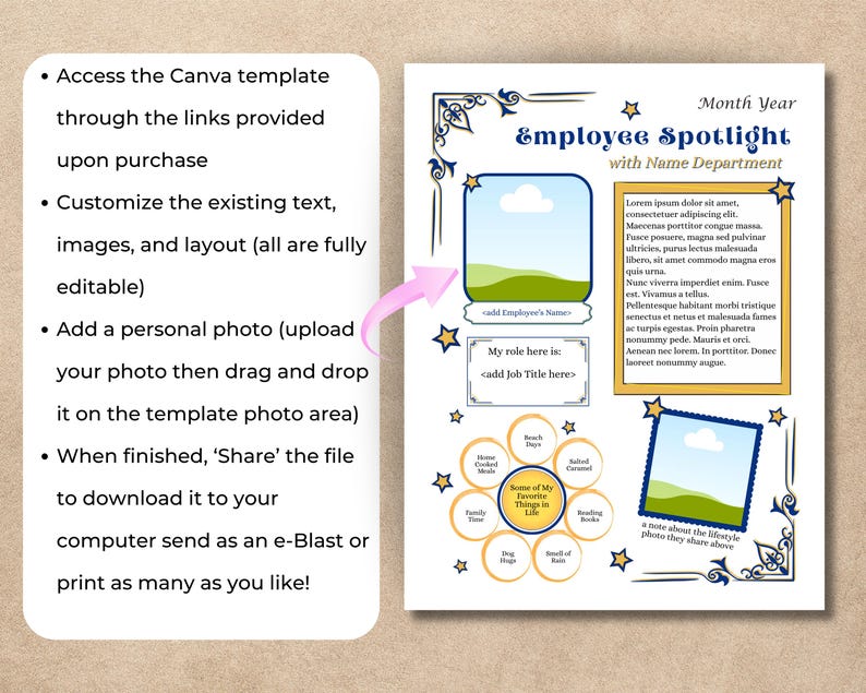 Employee Spotlight Template Canva: Blue & Gold Staff Recognition ...