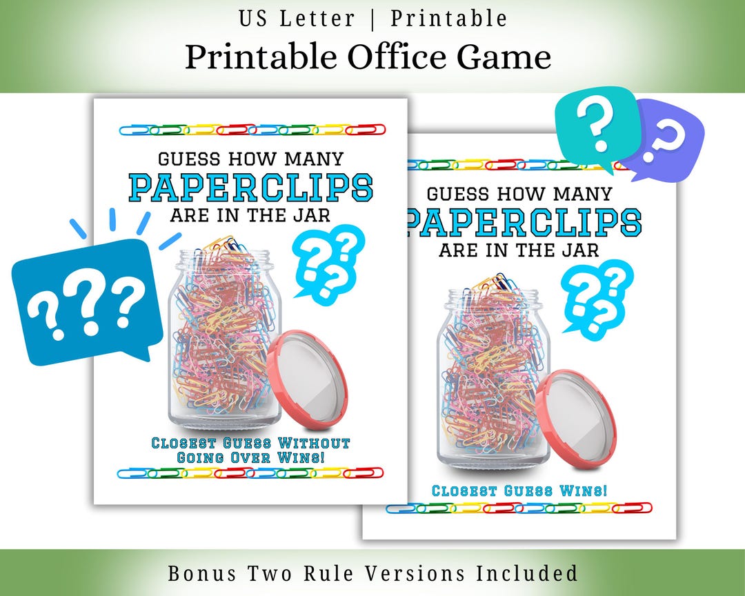 Guess How Many Paperclips Printable Office Game: US Letter PDF Instant ...