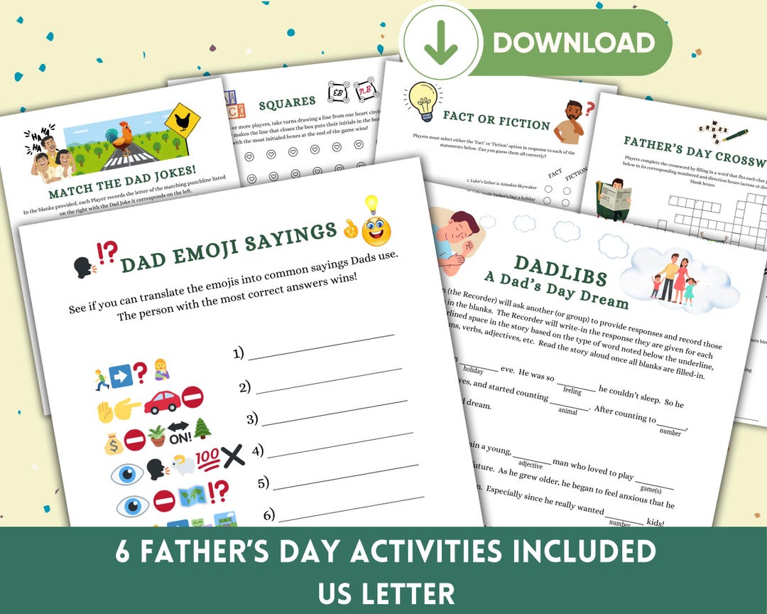 Father's Day Games Bundle: Dad Libs, Jokes, Crossword (digital Download ...