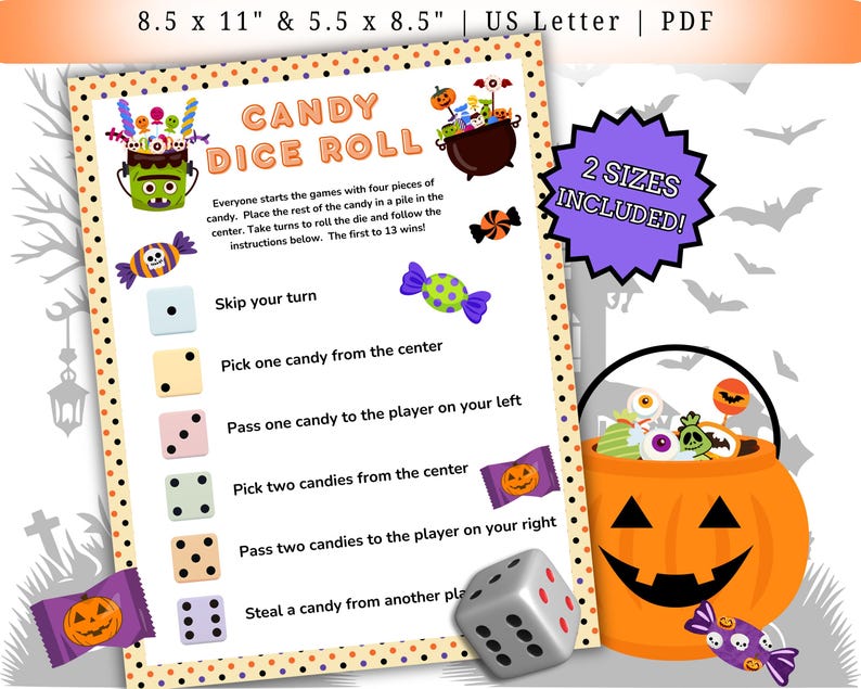 Halloween Candy Dice Game Printable: Spooky Party Activity (PDF ...