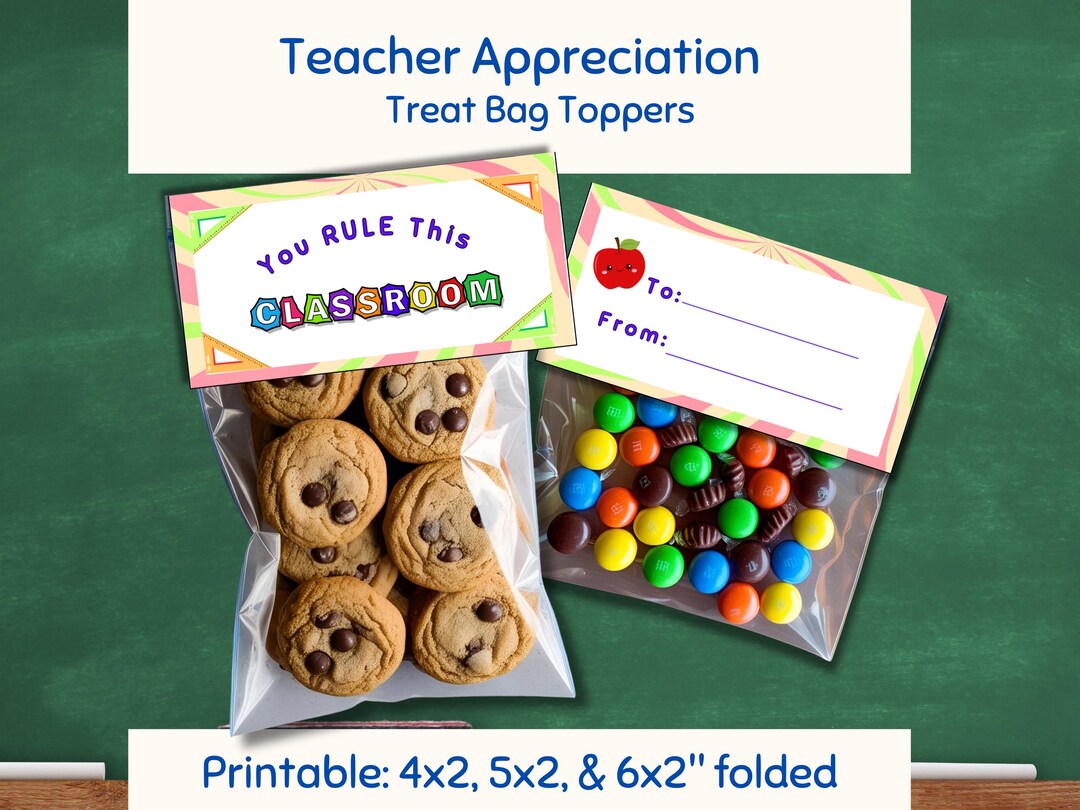 Teacher Appreciation Treat Bag Toppers: Printable Gift Tags (digital ...