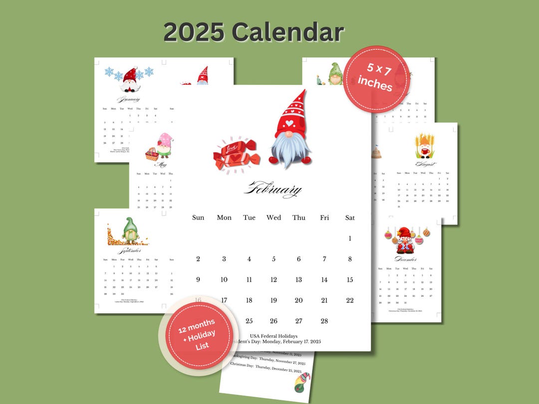 2025 Gnome Calendar: 5x7" Monthly Desk Refill (digital Download) - Etsy