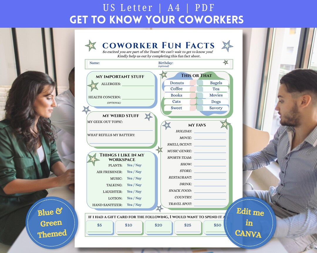 Coworker Fun Facts Questionnaire, Editable Team Building Canva Template ...