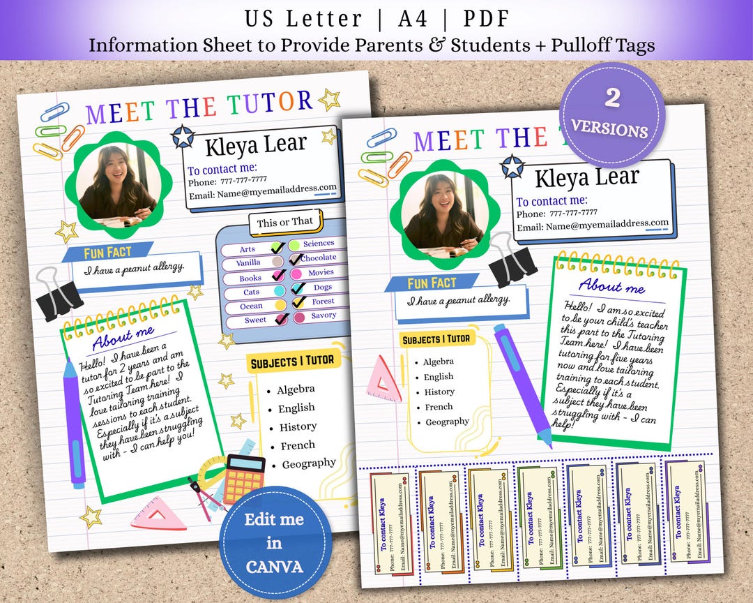 Editable Meet the Tutor Flyer Template: Canva Design (digital Download ...