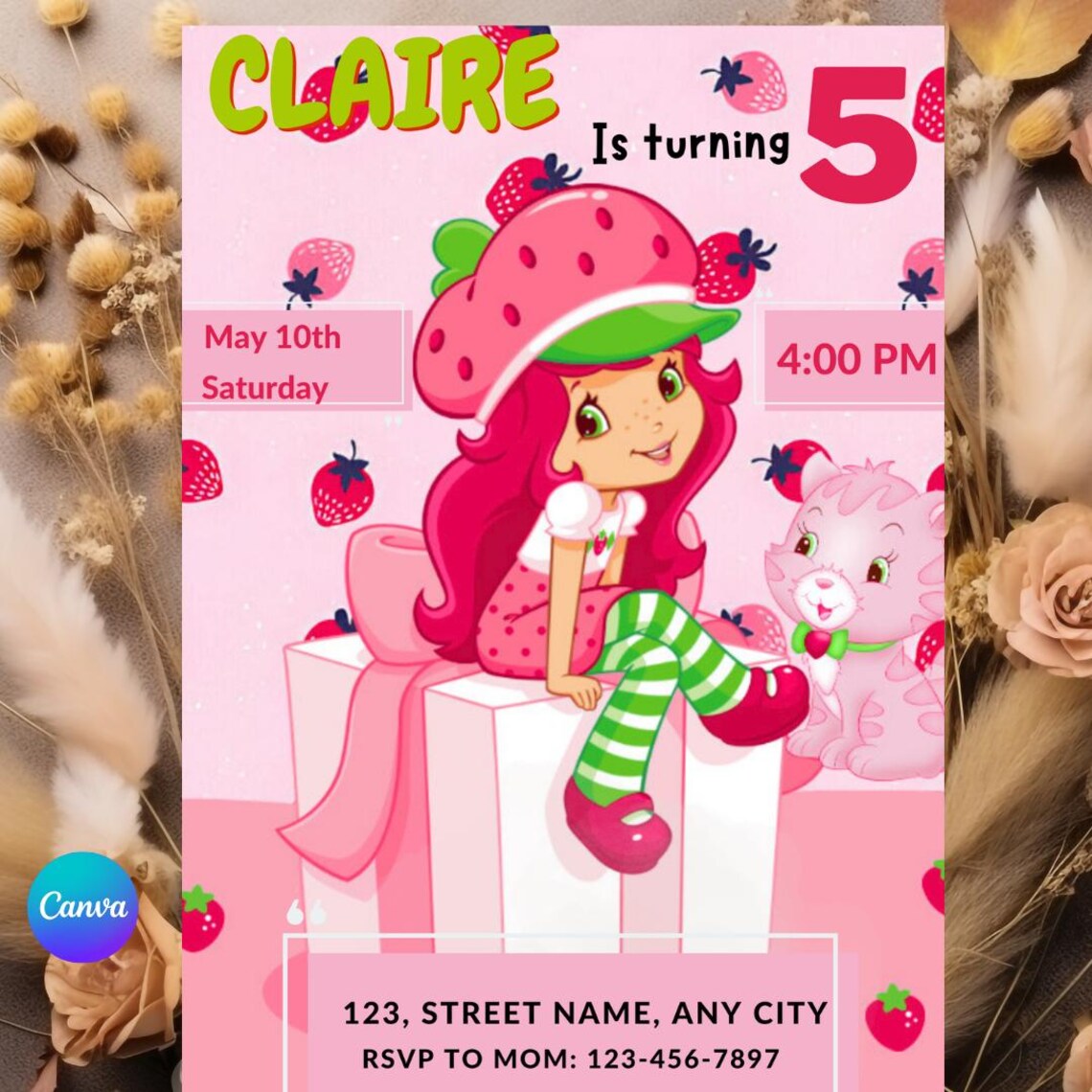 Strawberry Shortcake, Editable Strawberry Birthday Invitation – Girl ...