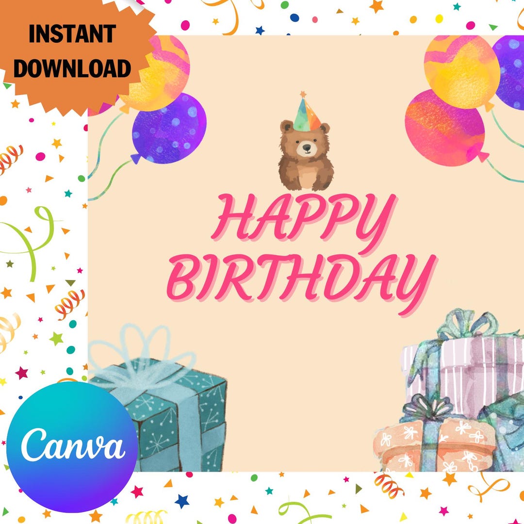 Editable Birthday Card Template Canva Birthday Card Printable Happy ...