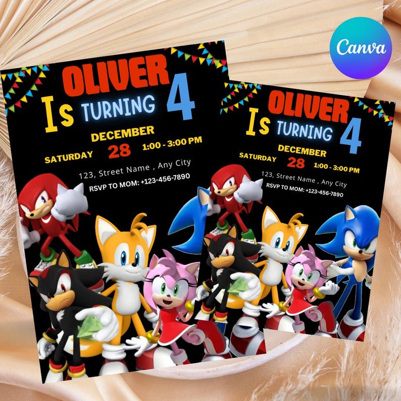 Editable Sonic Shadow Party Invitation Sonic Birthday Invitation Party ...