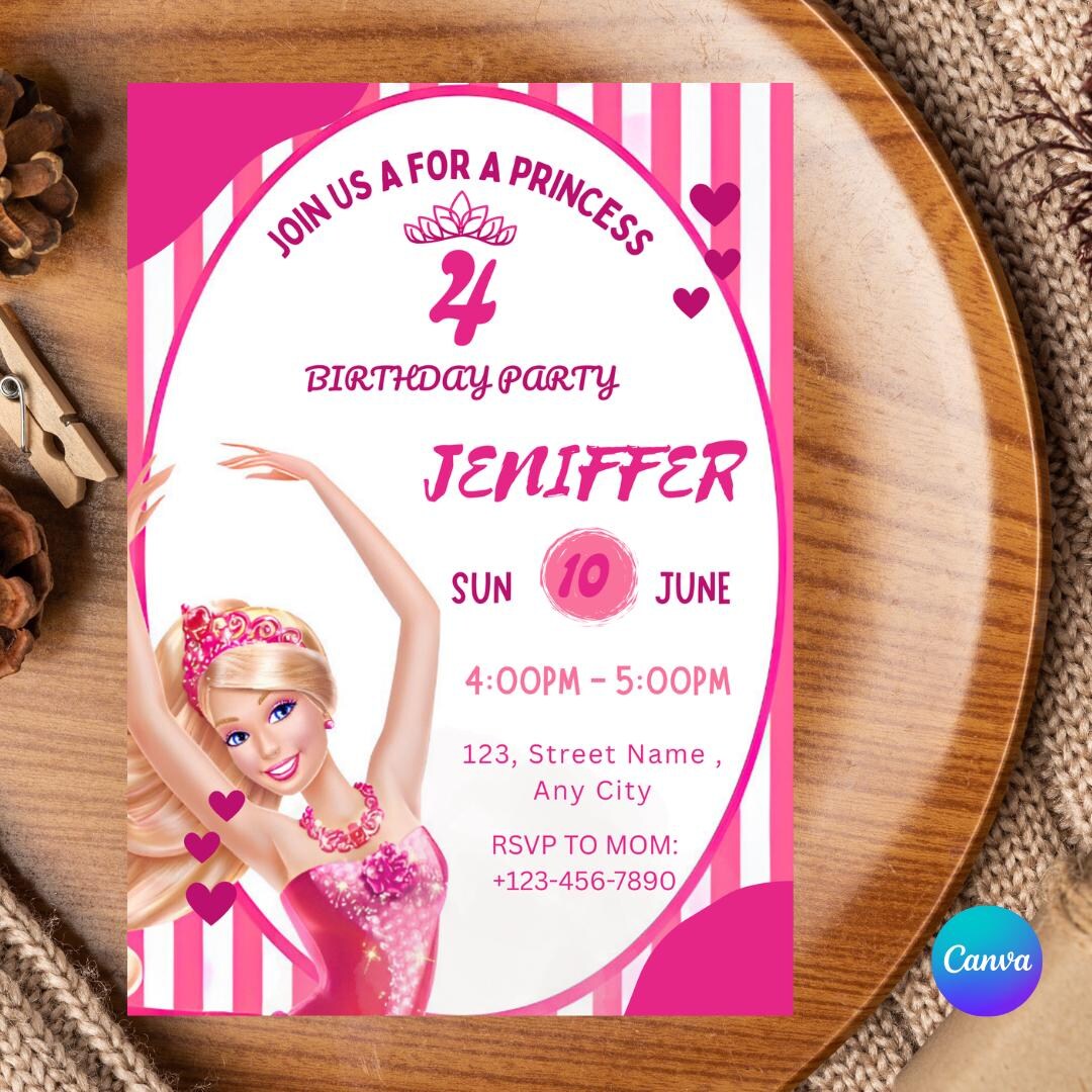 Barbie Birthday Invitation | Editable Barbie Party Invite | Pink Girl ...