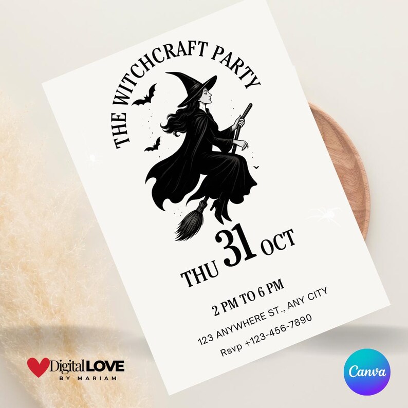 Editable Witch Halloween Party Invitation | Vintage Gothic Witch Invite ...