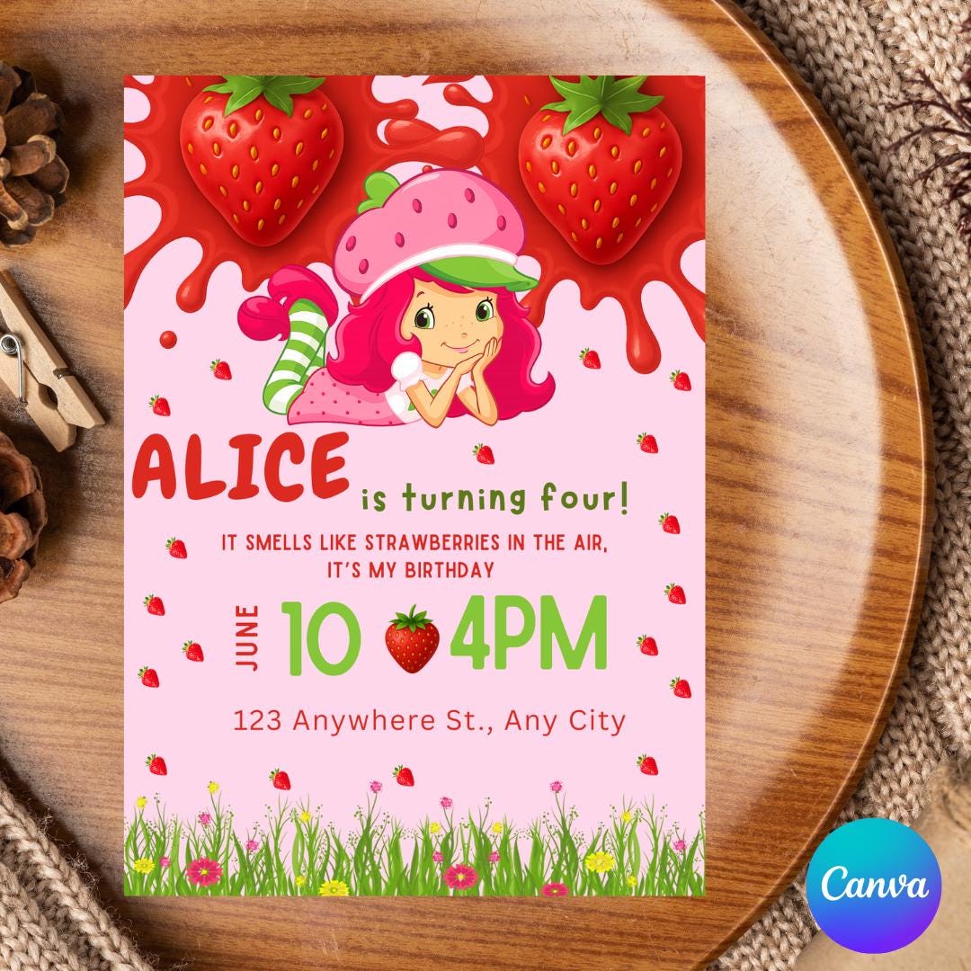 Strawberry Shortcake Invitation | Birthday Invitation | Strawberry ...