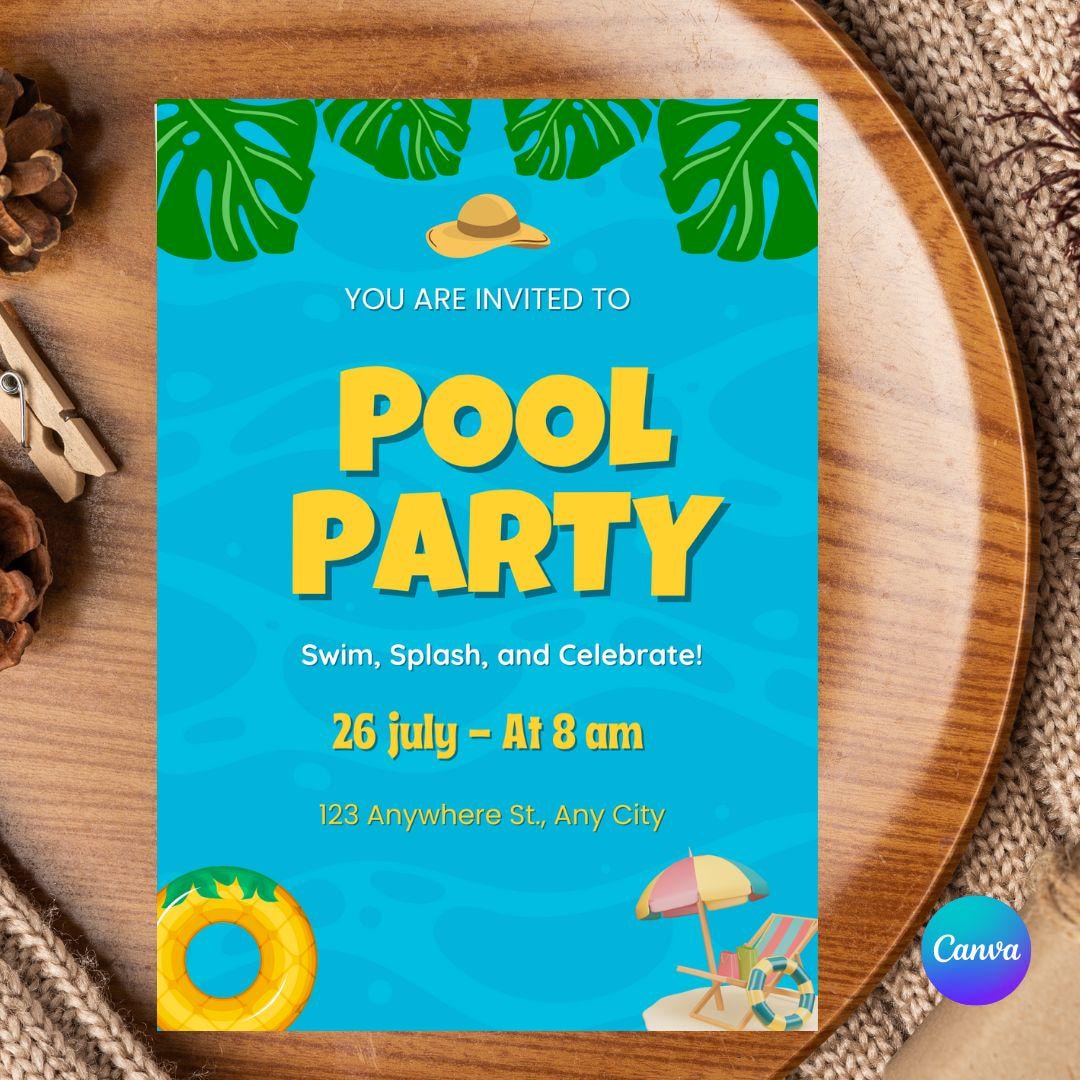 Pool Party Invite, Party Invite, Pool Party Invitation, Adult Pool ...