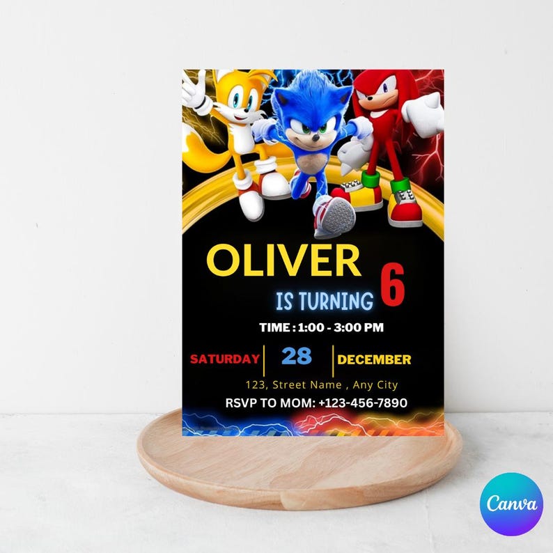Sonic Birthday Card Sonic Editable Invitation Card Sonic the Hedgehog ...