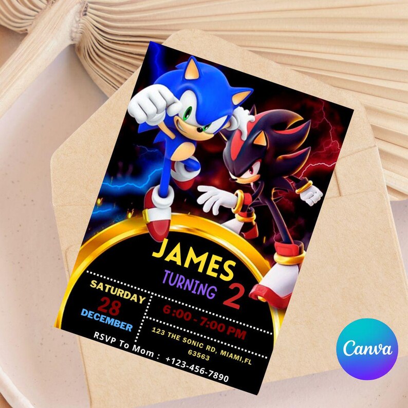 Sonic Editable Birthday Invitation Sonic Shadow Invite Printable for ...