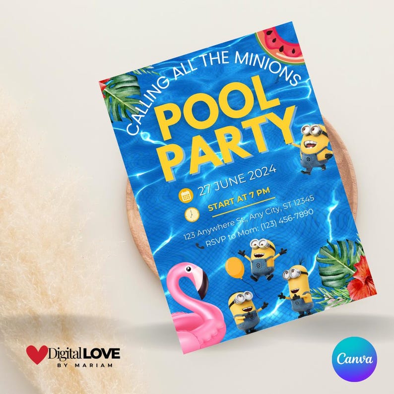 Minion Pool Party Invitation, Summer Birthday Invite, Funny Kids ...