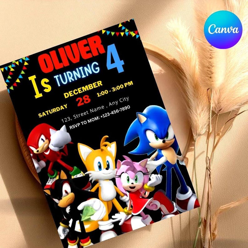 Editable Sonic Shadow Party Invitation Sonic Birthday Invitation Party ...
