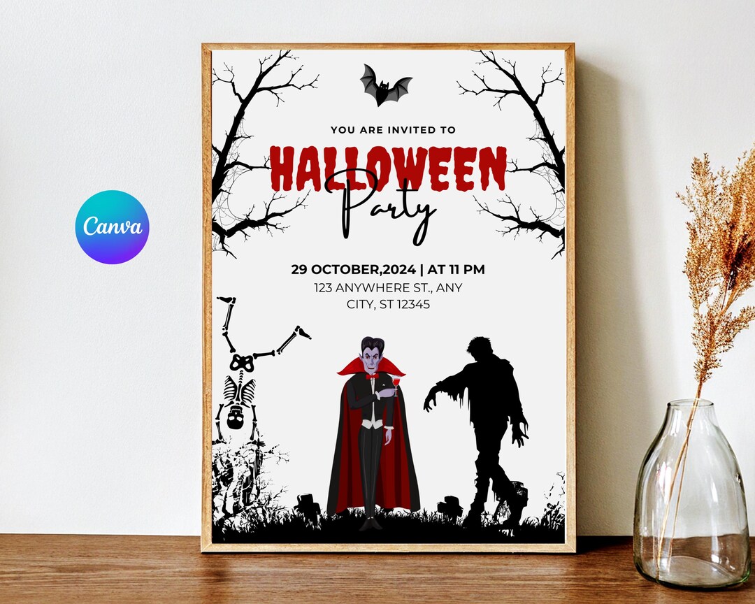 Vampire Halloween Party Invitation | Editable Gothic Zombie Invite ...
