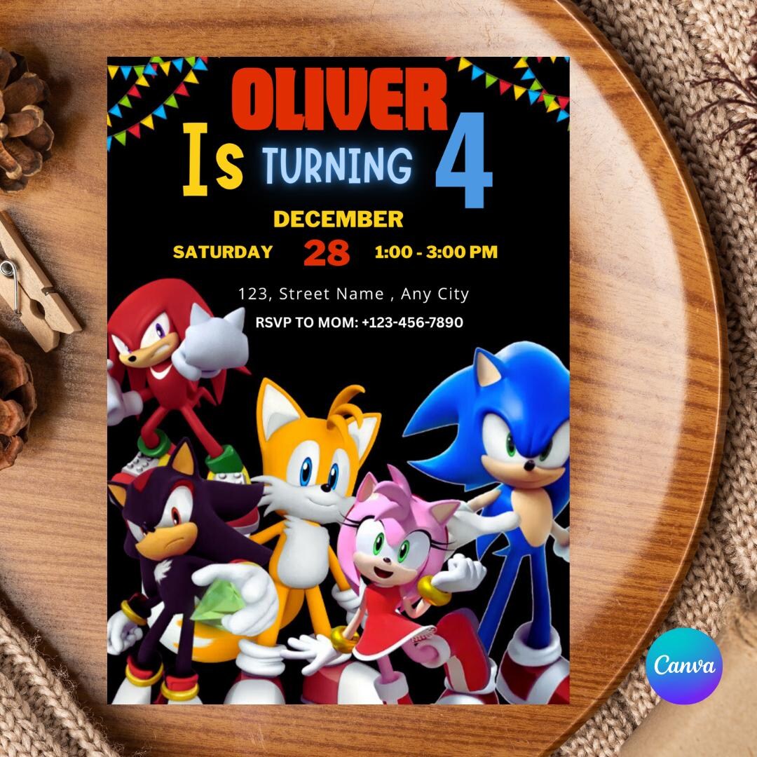 Editable Sonic Shadow Party Invitation Sonic Birthday Invitation Party ...